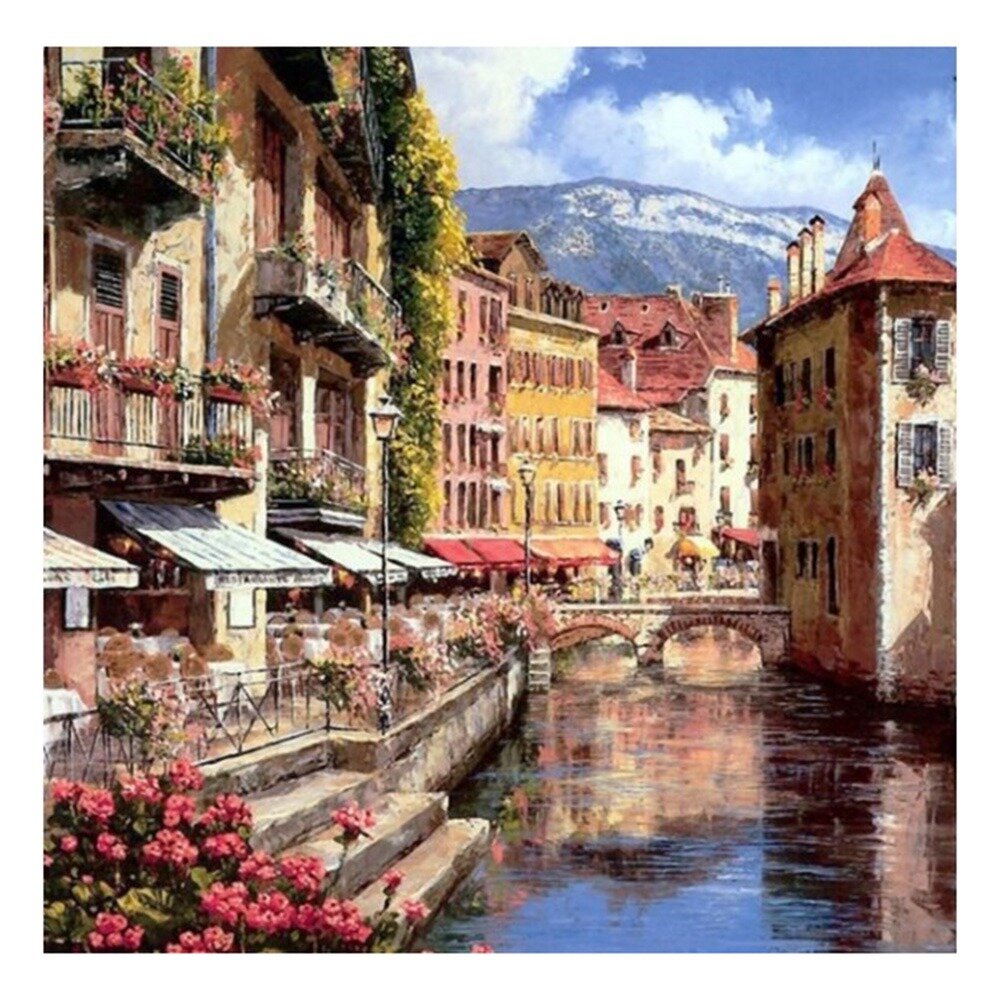 DIY жидкая живопись Краска по номерам Цифровая ручная роспись Домашний декор Живопись Романтический город Ручная работа
