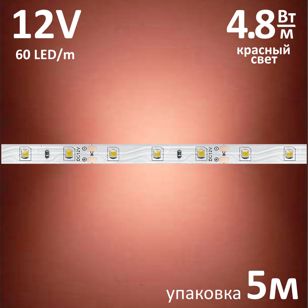 Светодиодная лента 12V 4.8W/m красная 60Led/m smd3528 IP20 Ecola PRO (уп 5м)