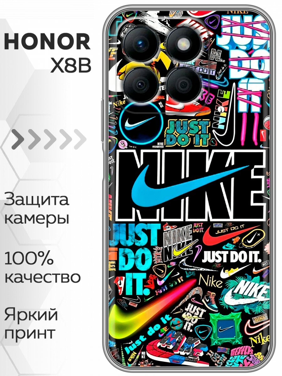 Чехол для Honor X8b с принтом найк nike черный (Хонор Х8б)