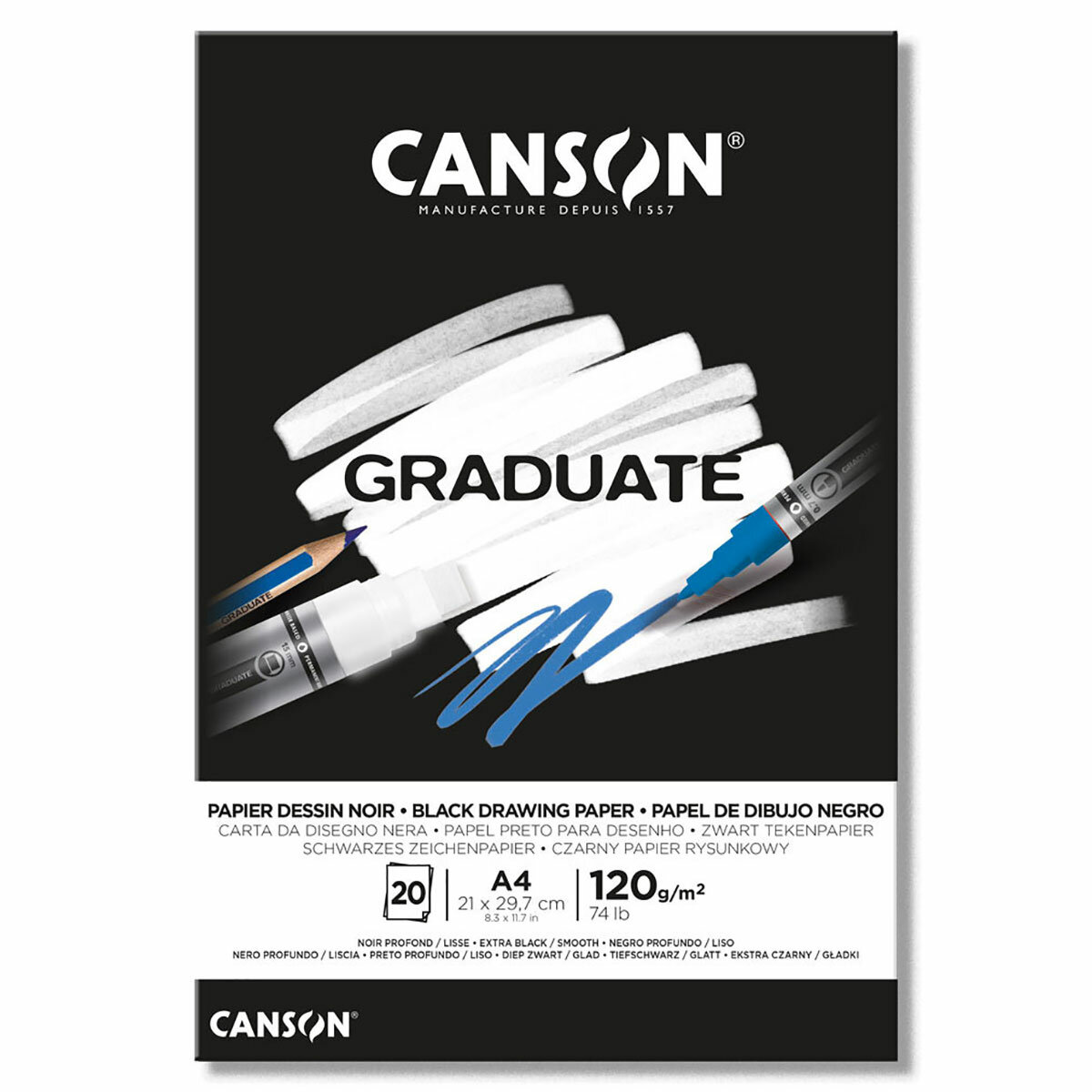 Canson Graduate альбом для смешанных техник черная бумага 120 г/м2 A4 21×27.9 см 20 листов