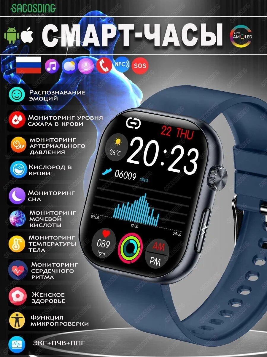 Умные часы с ЭКГ ЧСС+электрокардиограмма ВСР