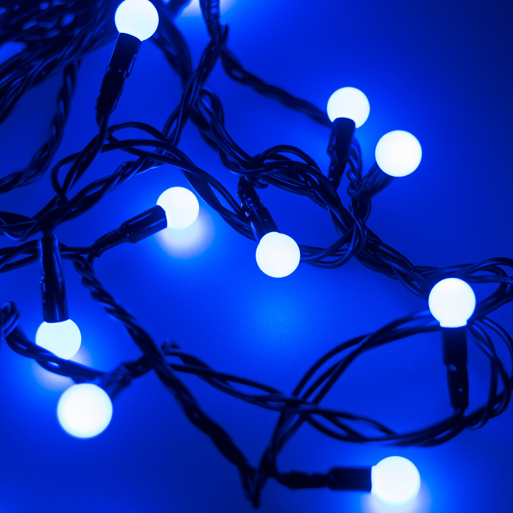Светодиодная гирлянда ARD-BALL-CLASSIC-D13-5000-BLACK-50LED BLUE (230V, 3.5W) (Ardecoled, IP65)