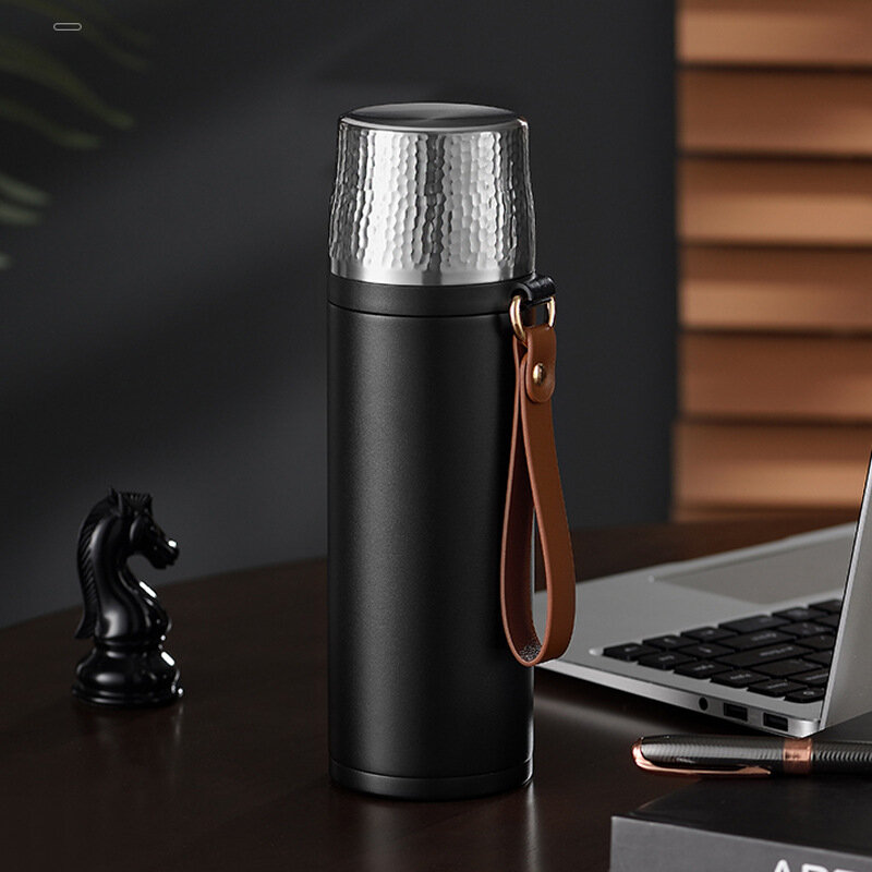 Термос-фляга, нержавеющая сталь, крышка-чашка, универсальная горловина, черный