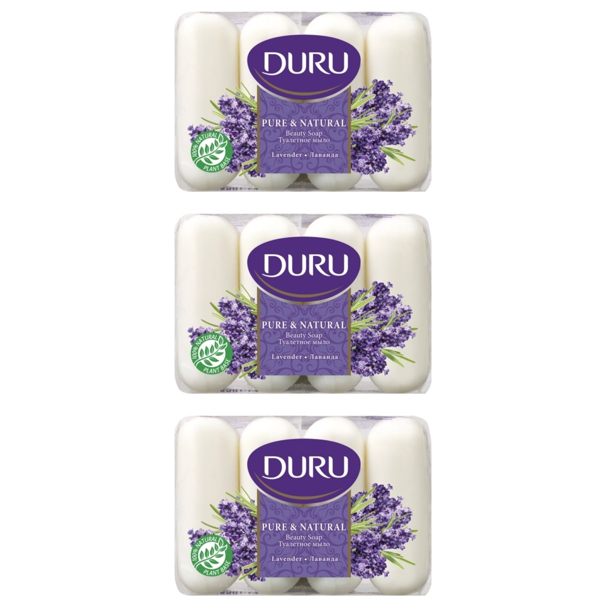 Мыло Duru Pure&Natura Lavender, для душа, очищение, 85 г, 4 шт, 3 уп