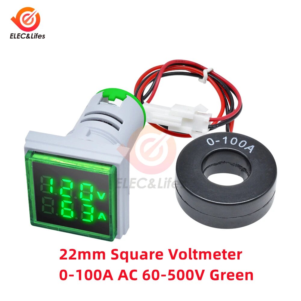 Aideepen Квадратный цифровой вольтметр амперметр Voltammeter Green