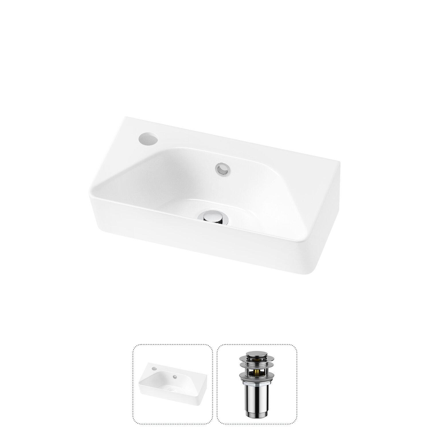 Подвесная или накладная раковина в ванную комнату Lavinia Boho Bathroom Sink 20216441R в наборе 2 в 1: раковина 40 см в цвете белый глянец, донный клапан