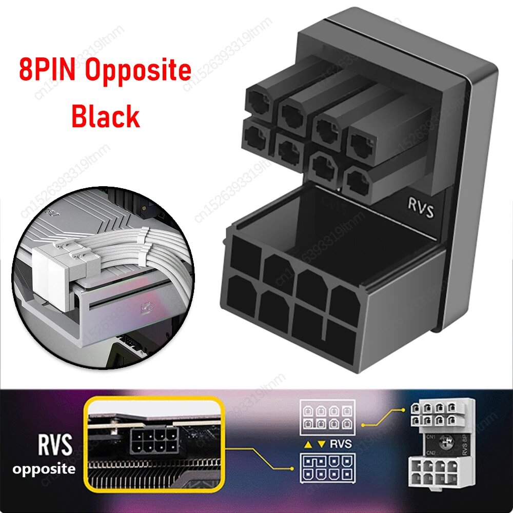 APWIKOGER Угловой адаптер питания ATX 8Pin на 180 градусов 2PCS, 8PIN Opposite Black