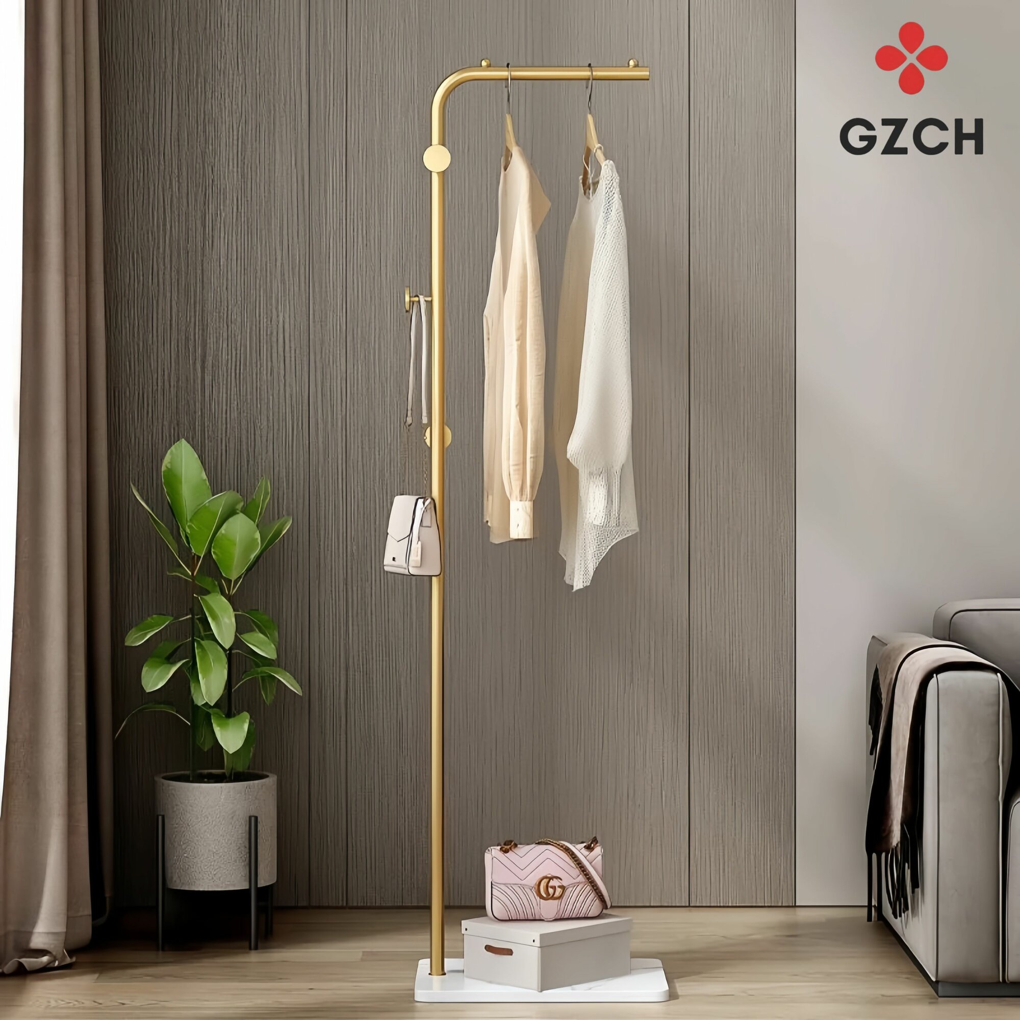 Вешалка-рейл, напольная, металл, белая, золотистая, длина 45 см