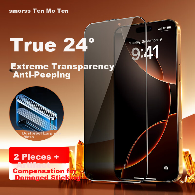 Smorss [2 Pieces True 24° Anti-Peeping] Suitable for Apple 16/15 Tempered Glass Film iPhone 16/15 Phone Film Anti-Spy Anti-Dust Anti-Drop Anti-Fingerprint Full Screen Coverage