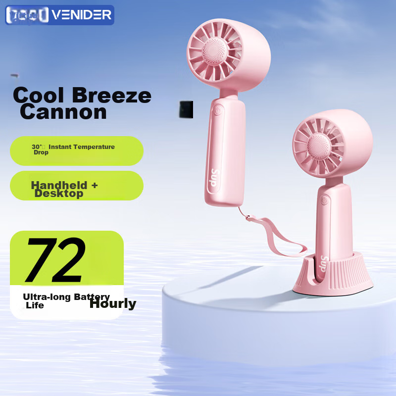 VENIDER [Turbo Air Concentration] Handheld Mini Portable Fan, Ultra-Long Battery Life, Quiet Operation, with Lanyard And Base, Desktop Small Electric Fan