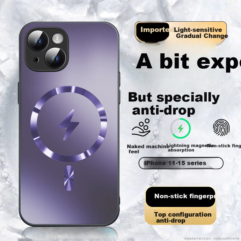 Ekakashop 【Germany】Apple 14plus Phone Case iPhone 14plus Protective Cover Magsafe Magnetic Adsorption Anti-fall Silicone Matte Lens Full Coverage Ultra-thin Frosted Male and Female Business Style Purp
