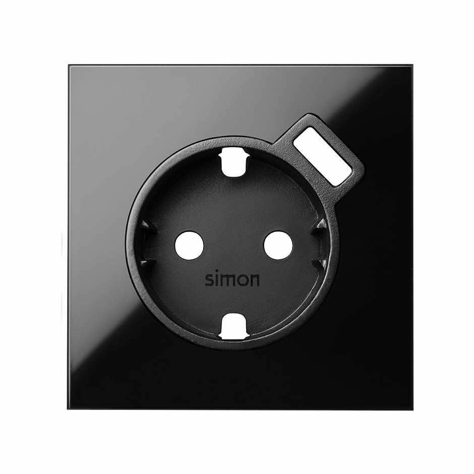 Simon 100 Черный глянец Накладка розетки Schuko с з/у USB SmartCharge, 10000049-138