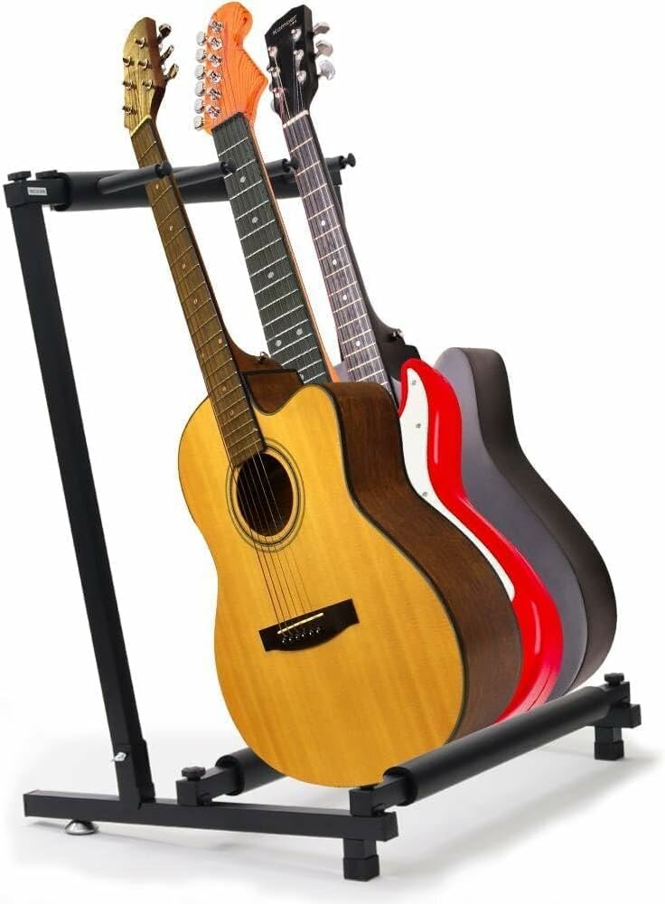 Подставка для 3 гитар акустических, классических / стойка для электрогитар. Напольная, с держателем грифа