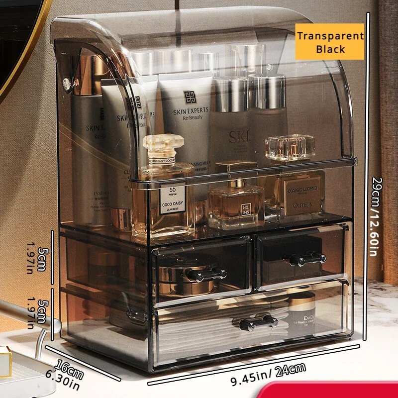 Прозрачный органайзер для косметики из акрила, Transparent black