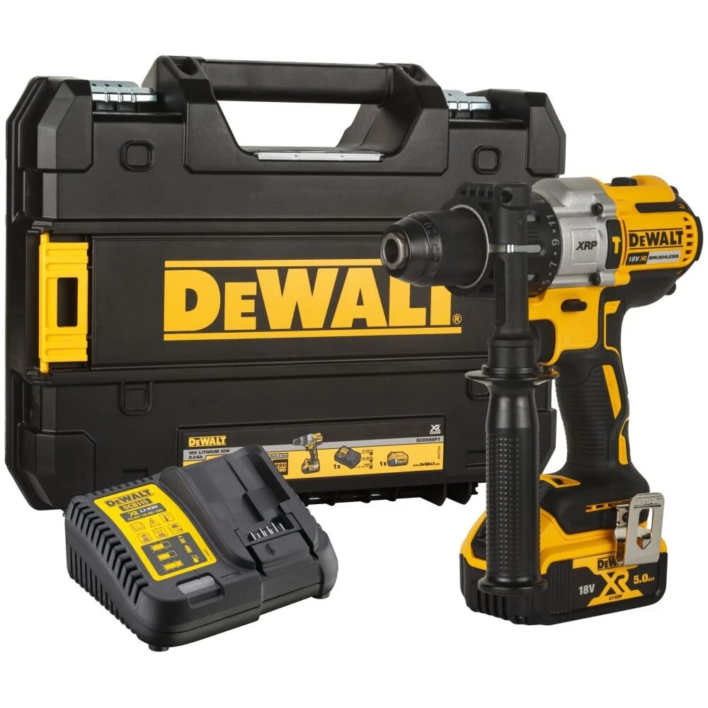 DEWALT Аккумуляторная ударная дрель-шуруповерт DCD996P1, 18 В, 2250 об/мин, 38250 уд/мин, с АКБ 5 Ач и ЗУ, в кейсе TSTAK () DCD996P1-QW