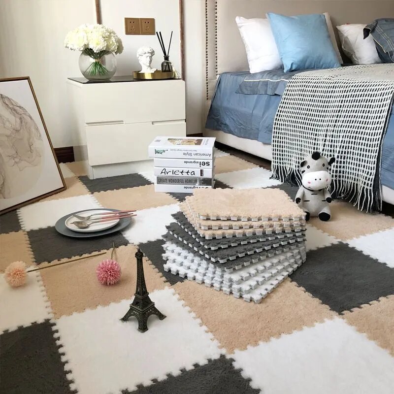 Коврик для детской, Пенополиэтилен, Полиэфирный шелк, Светло-коричневый + светло-кофейный + молочно-белый, 0.3 x 0.3 м