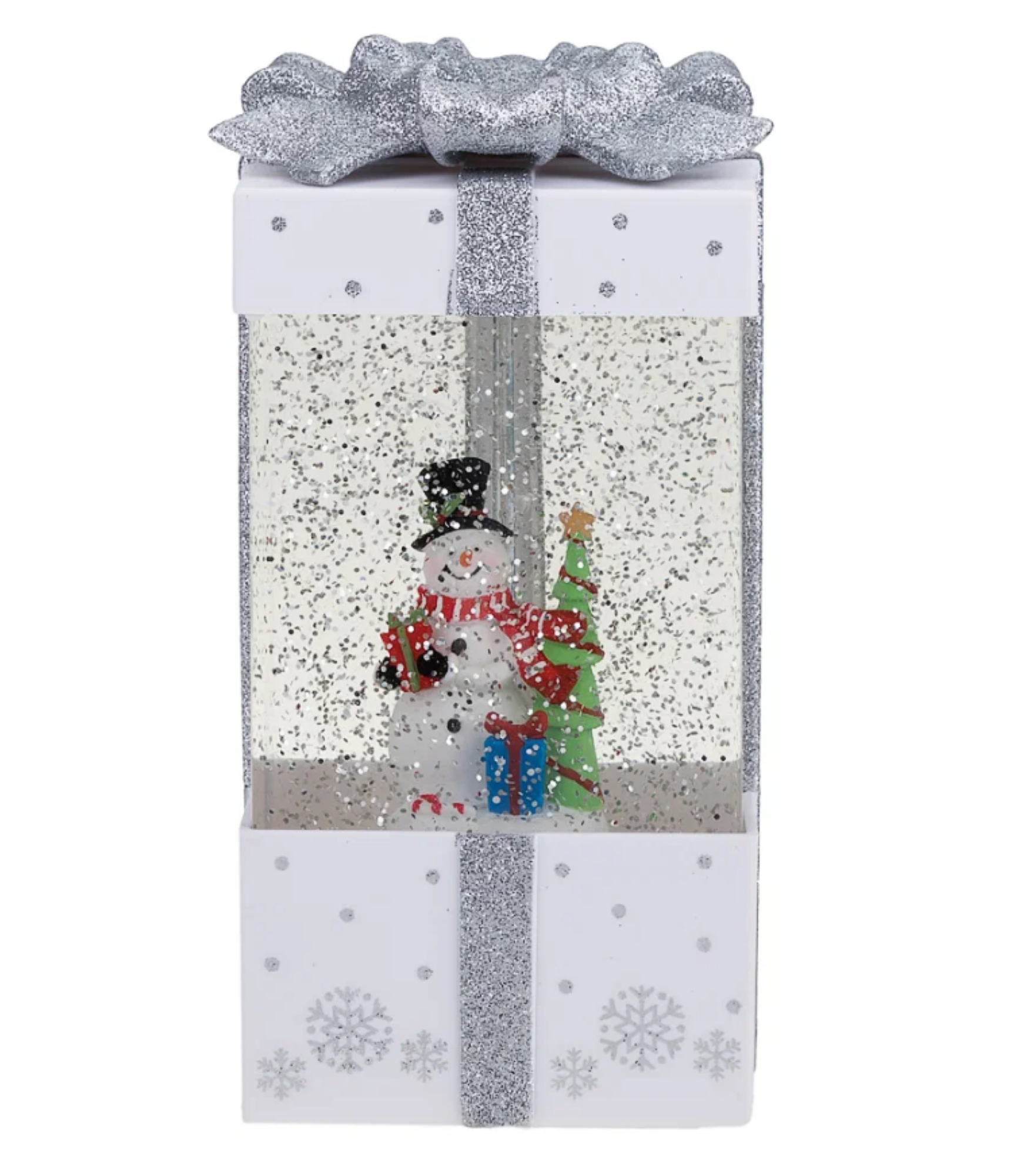 Новогодняя фонарь- "Рождественский подарок" снеговик у ёлки, музыкальная, USB, 3*АА, 20*9.5*9.5 см, цвет белый