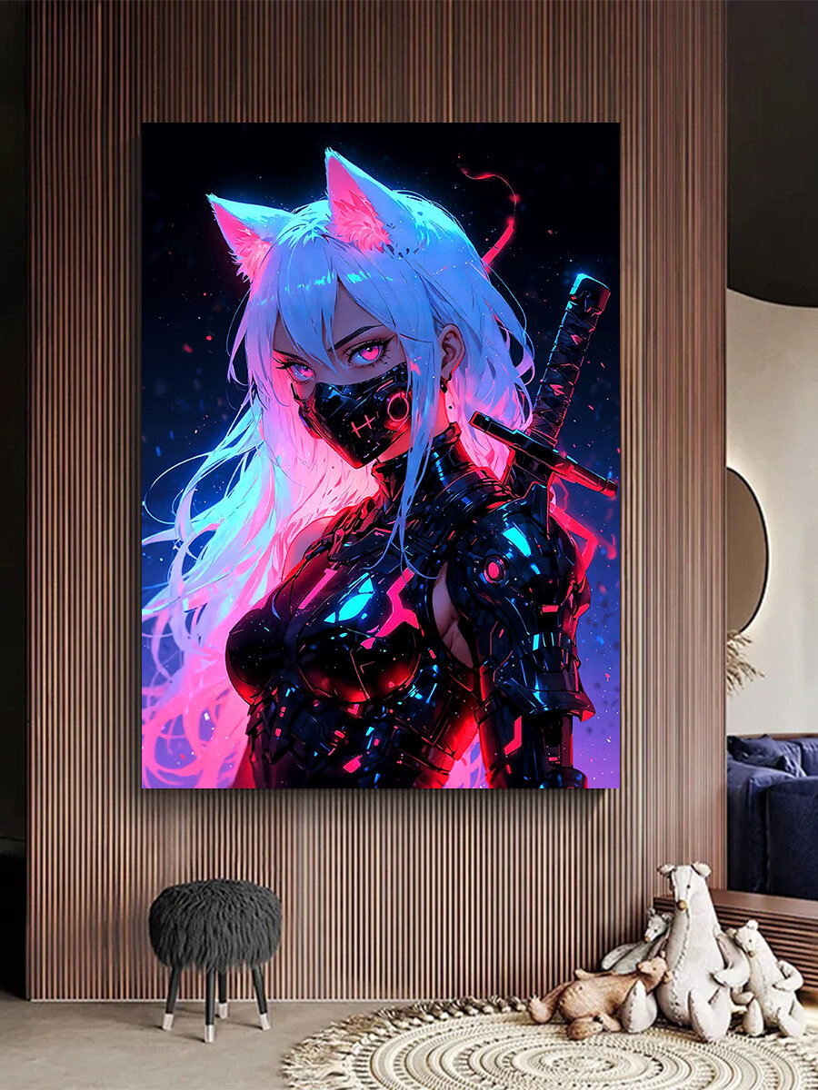 Картина на стену для интерьера - "Девушка аниме хентай неон" , 20х30 см.