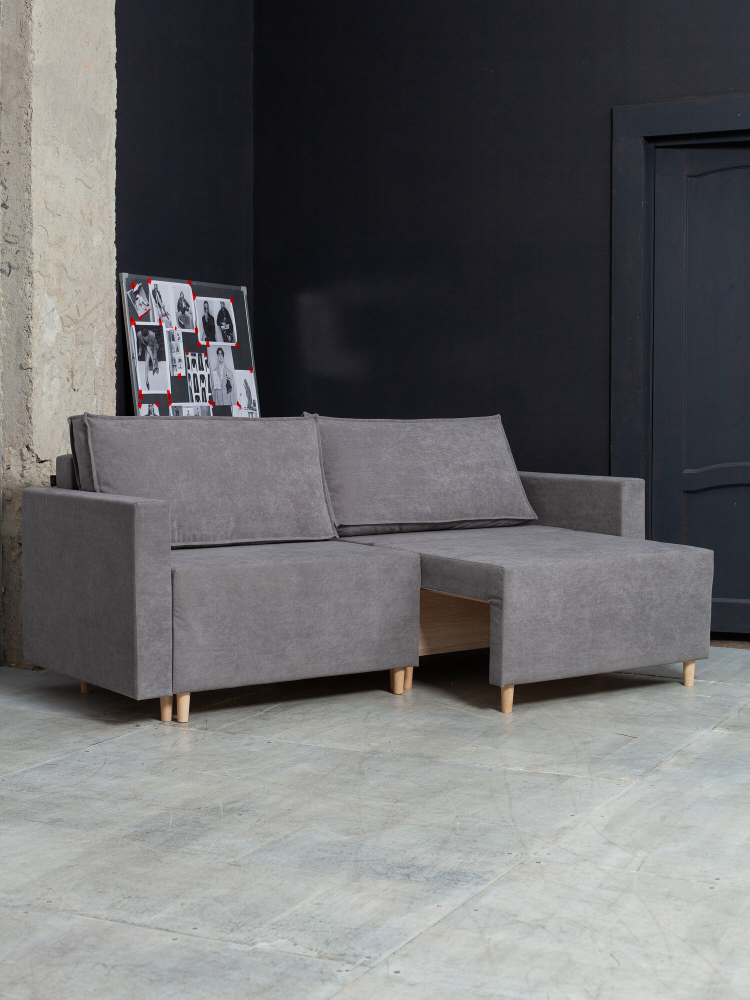 Раскладной диван кровать Чикаго прямой модульный, механизм еврокнижка, 217х85х84 см, серый