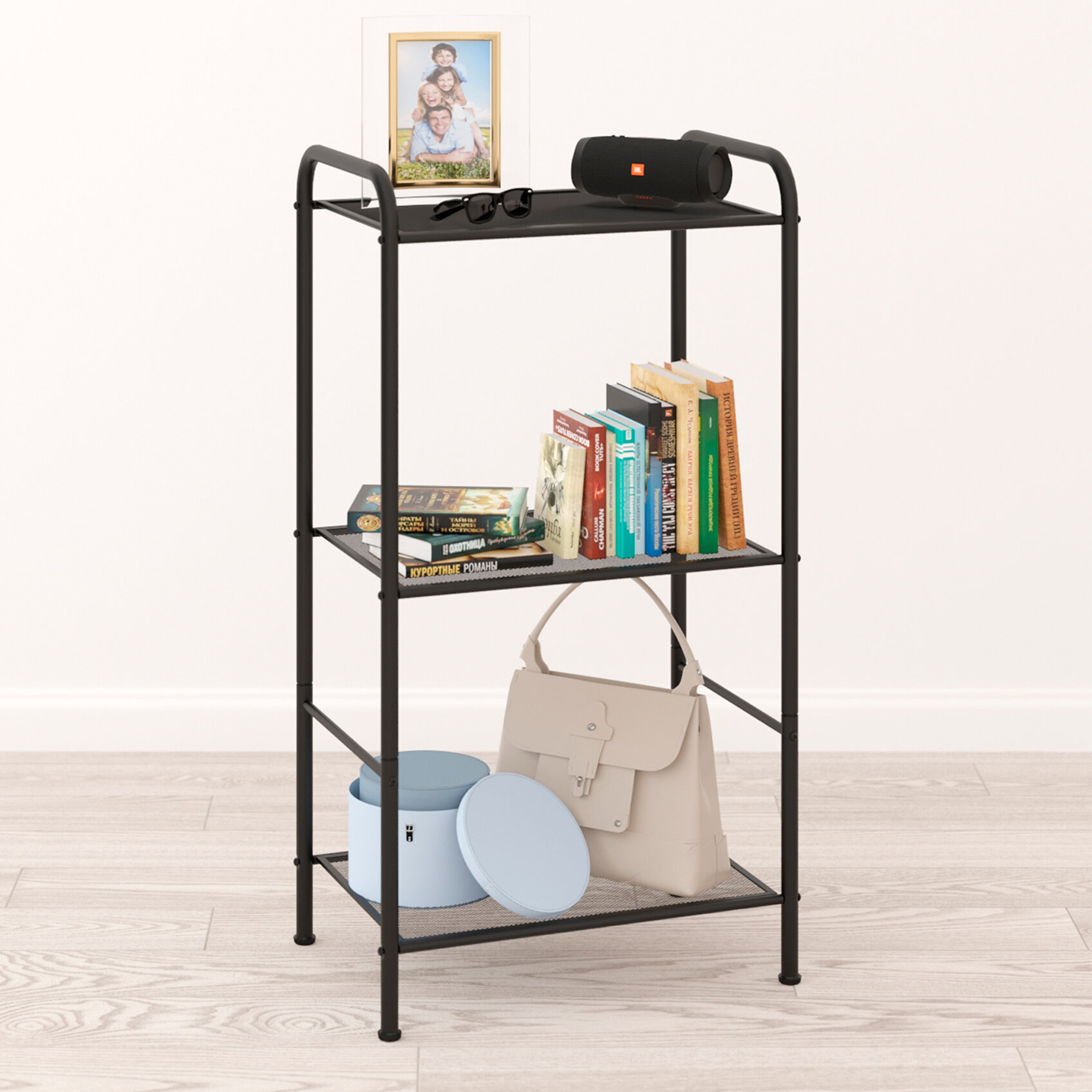 Стеллаж "Валенсия 13" 3 полки (45,5*30*85,5 см) черный