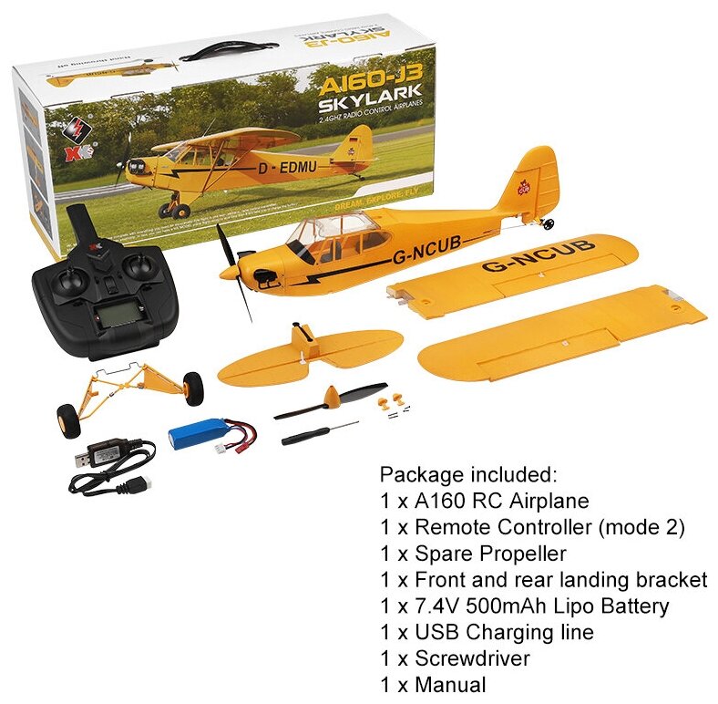 Радиоуправляемый самолет WLtoys A160 J3 SKYLARK RC RTF 2.4G - XK-A160