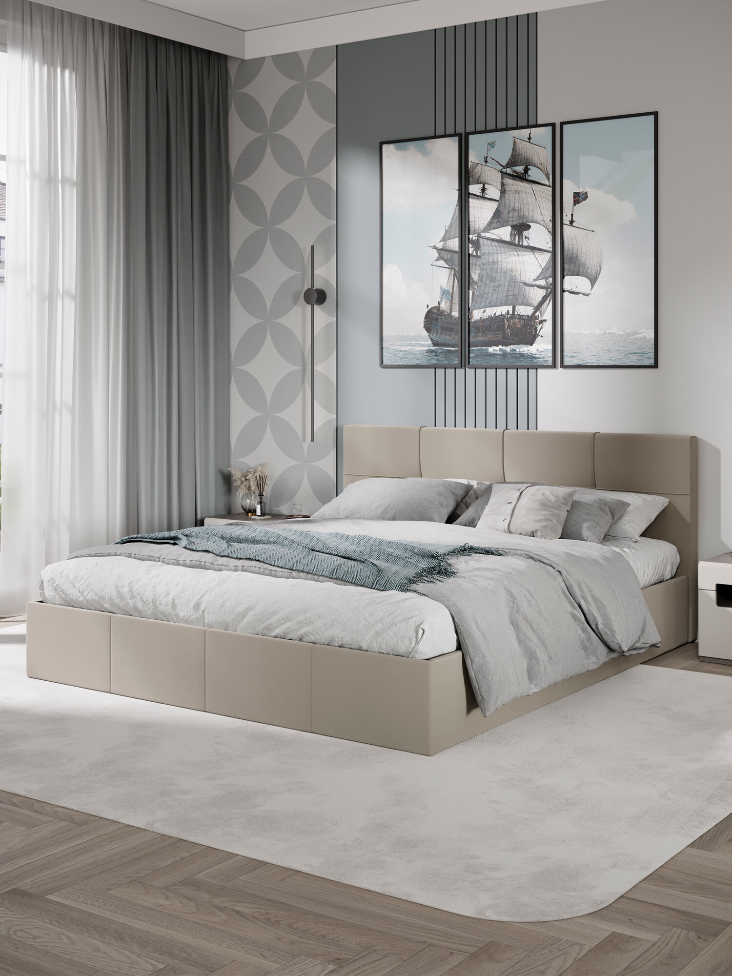 Лора Кровать с мягкой обивкой и заглушиной (1800) с Велюр Confetti Cream