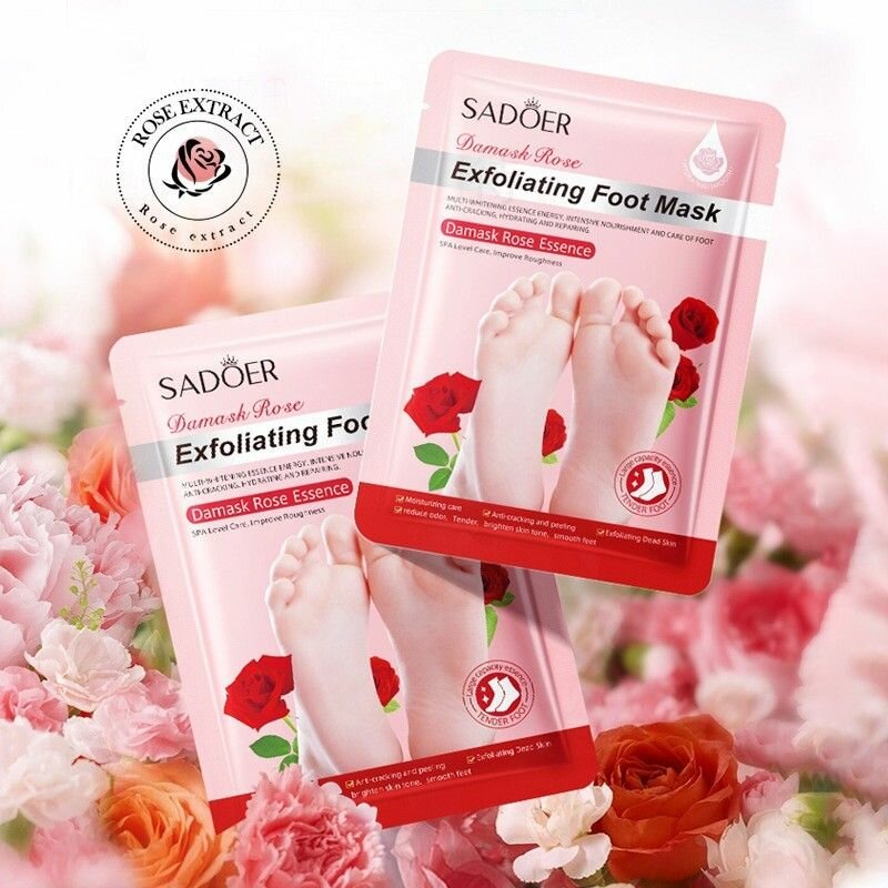 SADOER. Тканевая маска-носочки для ног отшелушивающая, от трещин с экстрактом Дамаской розы, 35гр.