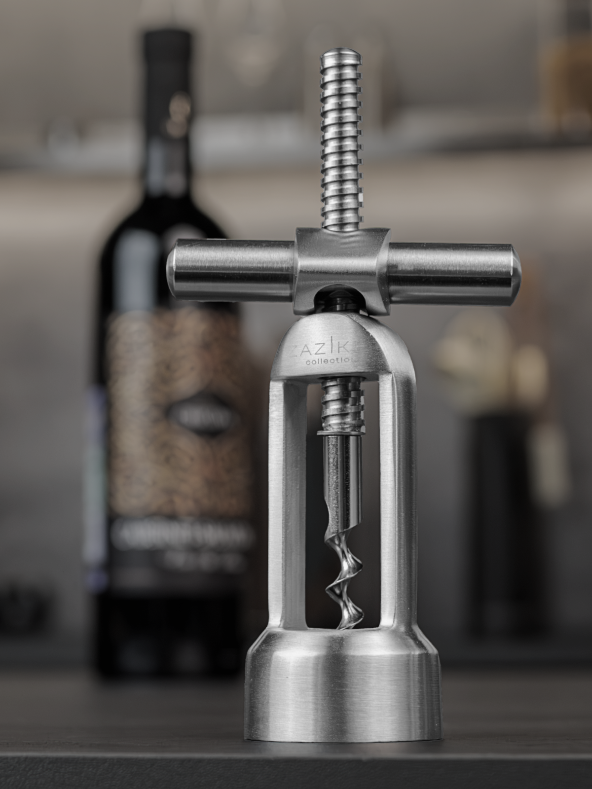 Штопор для вина Zaziki винтовой, механический, цельнометаллическая конструкция из нержавеющей стали