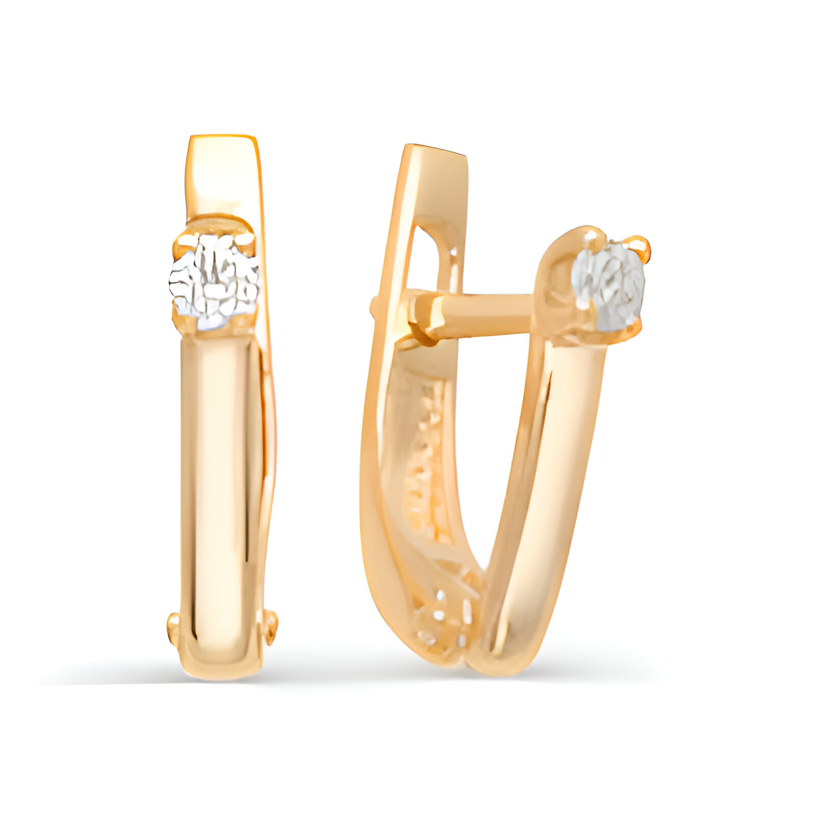 Серьги непарные, красное золото, 585 проба, фианит