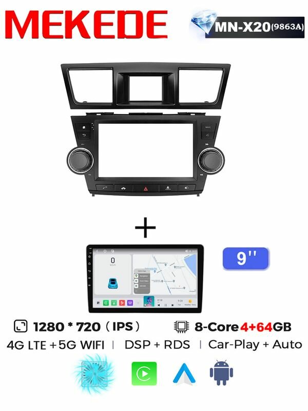 Магнитола 9" Mekede MN X20 Pro 4/64 Gb Toyota Highlander 2 XU40 2007-2013 F3 carplay