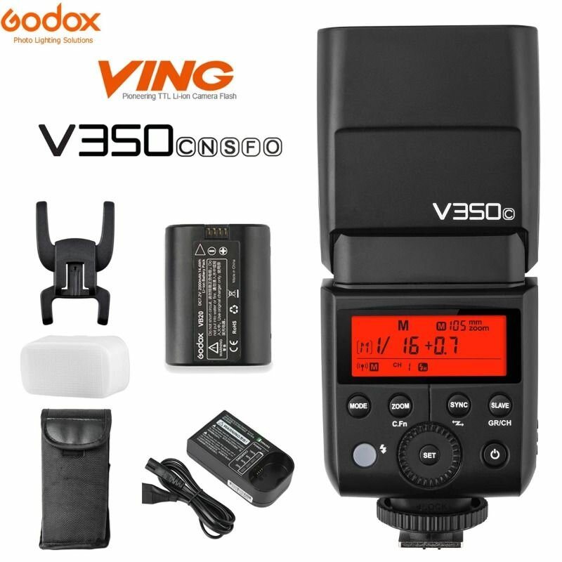 Вспышка Godox V350C for Canon, литиевая батарея емкостью 1900 мАч, беспроводная оптическая передача 2,4 G, высокоскоростная синхронная автоматическая экспозиция TTL