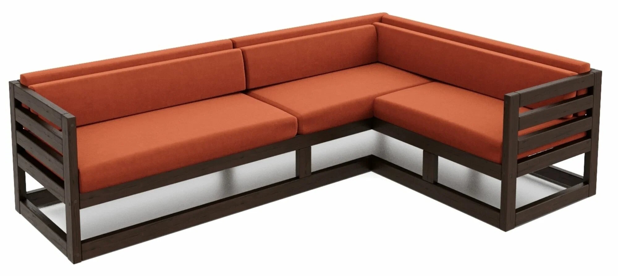 Диван угловой Arsko Магнус-У правый, оранжевый-венге, вельвет, деревянный, в гостиную, скандинавский лофт