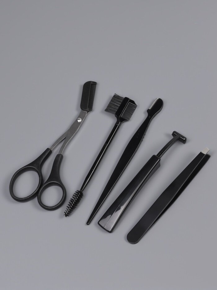 Набор для коррекции бровей, 5 шт: пинцет, ножницы, 2 бритвы, щётка-расчёска