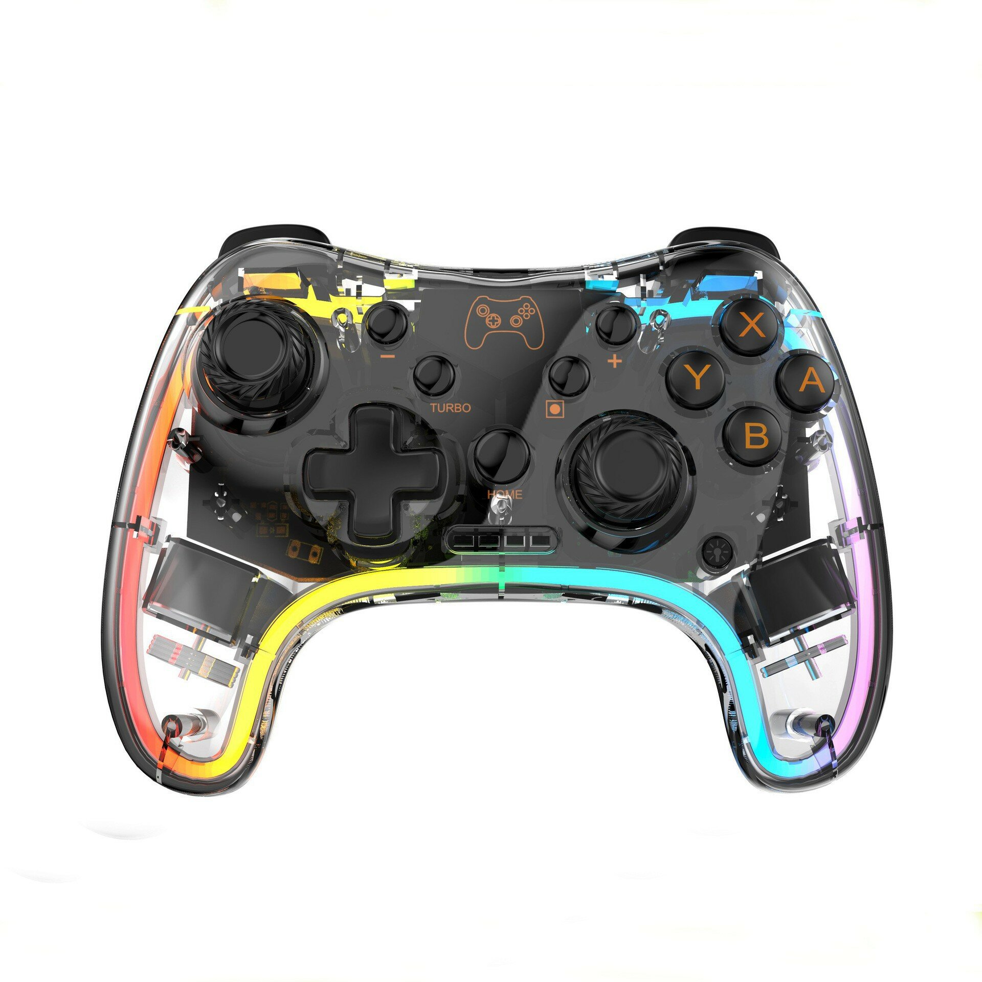 Геймпад беспроводной для Nintendo Switch, RGB подсветка, 6-осевой гироскоп, совместим с OLED, USB/Bluetooth соединение, прозрачный дизайн