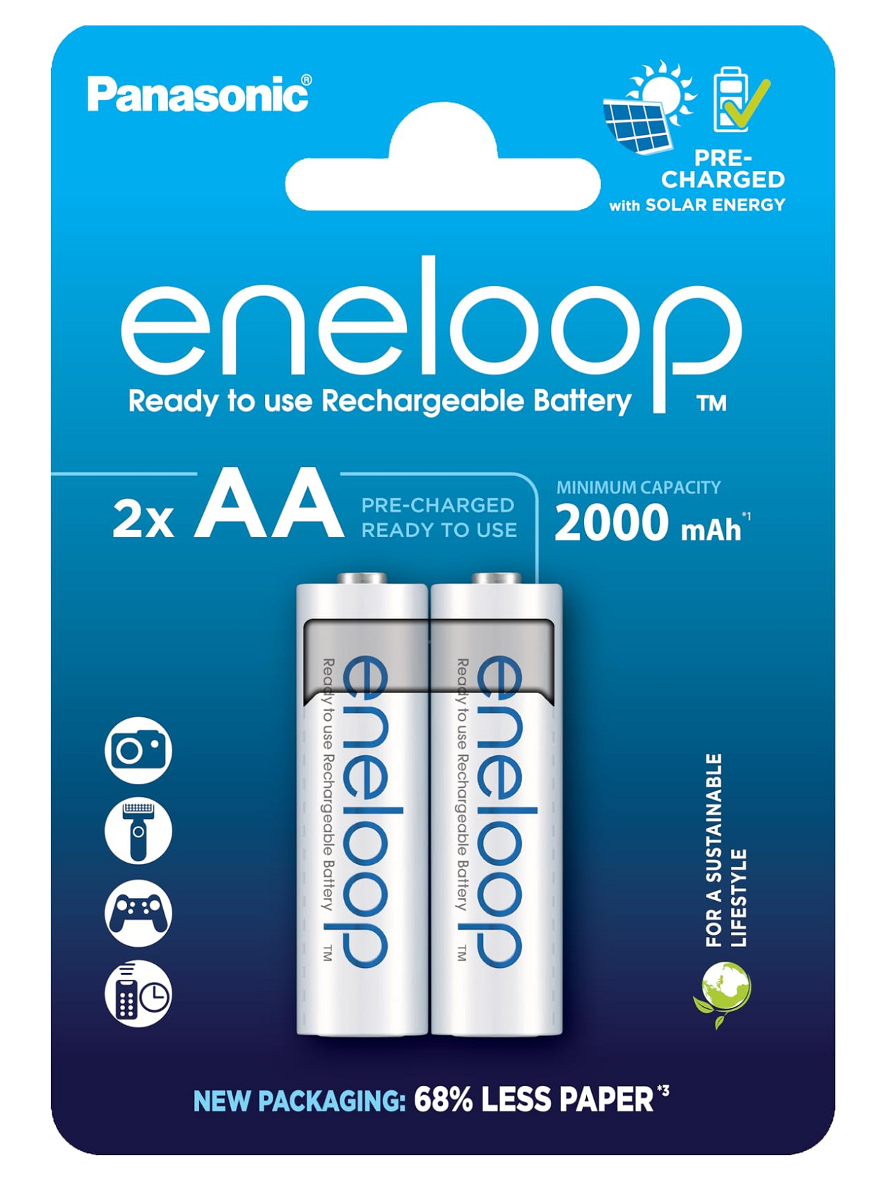 Батарейка аккумуляторная Panasonic Eneloop AA BL2, BK-3MCDE/2CP (напряжение: 1,2 В, емкость: 2000 мА·ч)