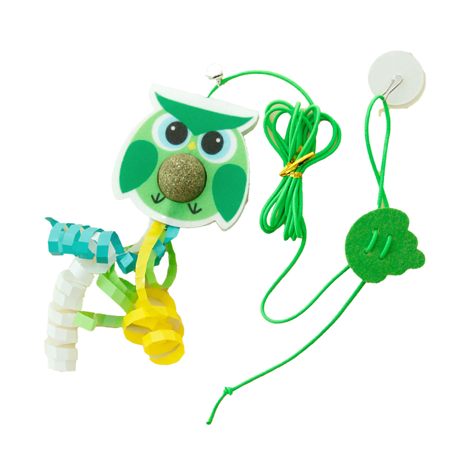 Подвесная игрушка для кошек на веревочке, игрушка с перьями на двери, эластичная выдвижная игрушка-дразнилка для кошек, маленькая зеленая птичка.