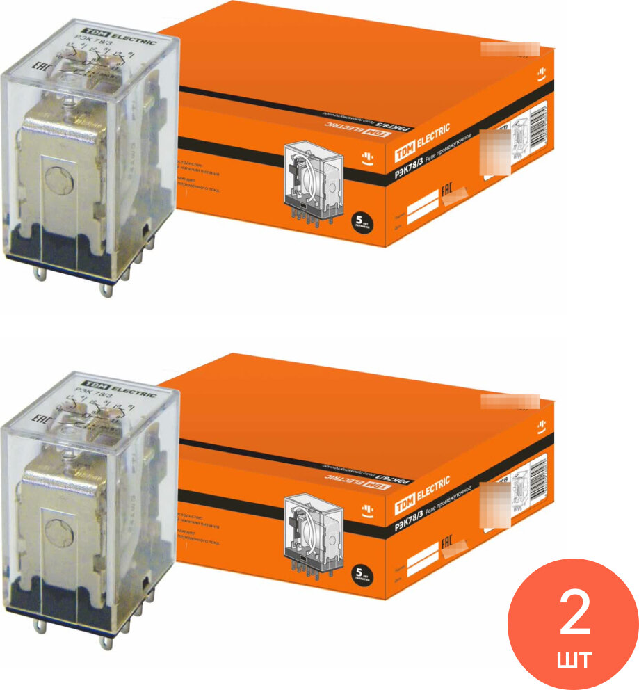 Реле промежуточное TDM Electric / ТДМ Электрик РЭК78/3, 42х20.5х27мм, 5А 60В DC, SQ0701-0039 / электрика (комплект из 2 шт)