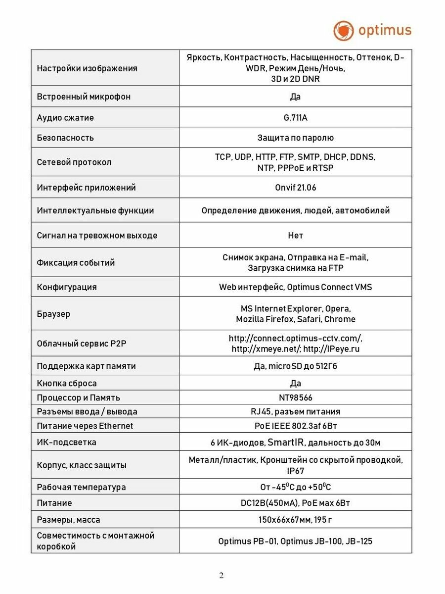 Видеокамера Optimus IP-E018.0(2.8)MPC — фото 1