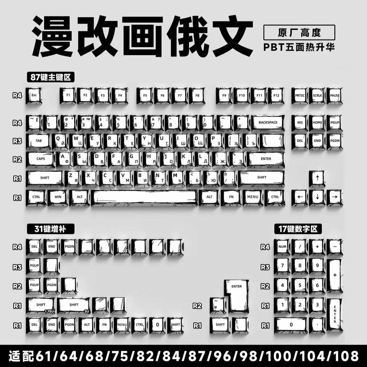 AEVYVKV 151 клавиш PBT комікс стиль 135 RU pack in box