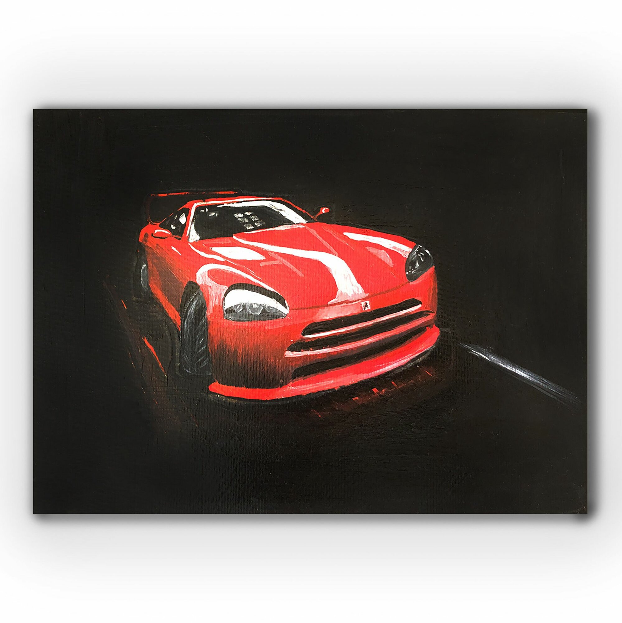 Картина "Красный спорткар", гуашь, ручная работа, без рамы, 19x27 см