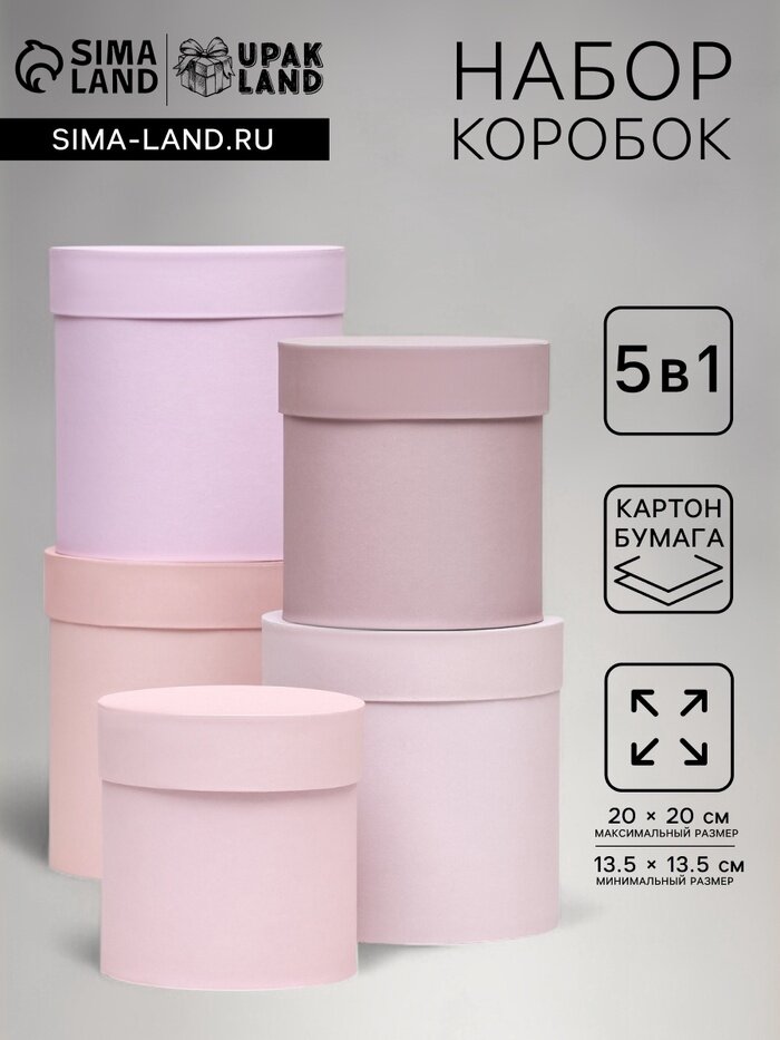 Набор шляпных подарочных коробок 5 в 1 «Пудра»,20×20×20‒13.5×13.5×13.5 см