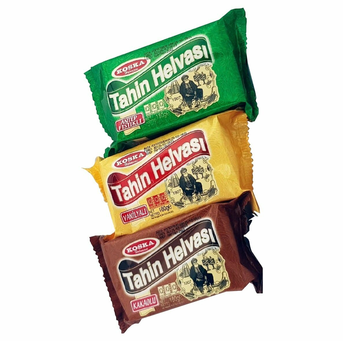 Халва кунжутная в наборе (фисташки, какао, ванильная) Koska.Tahin Helvasi, 180гр. (3шт)