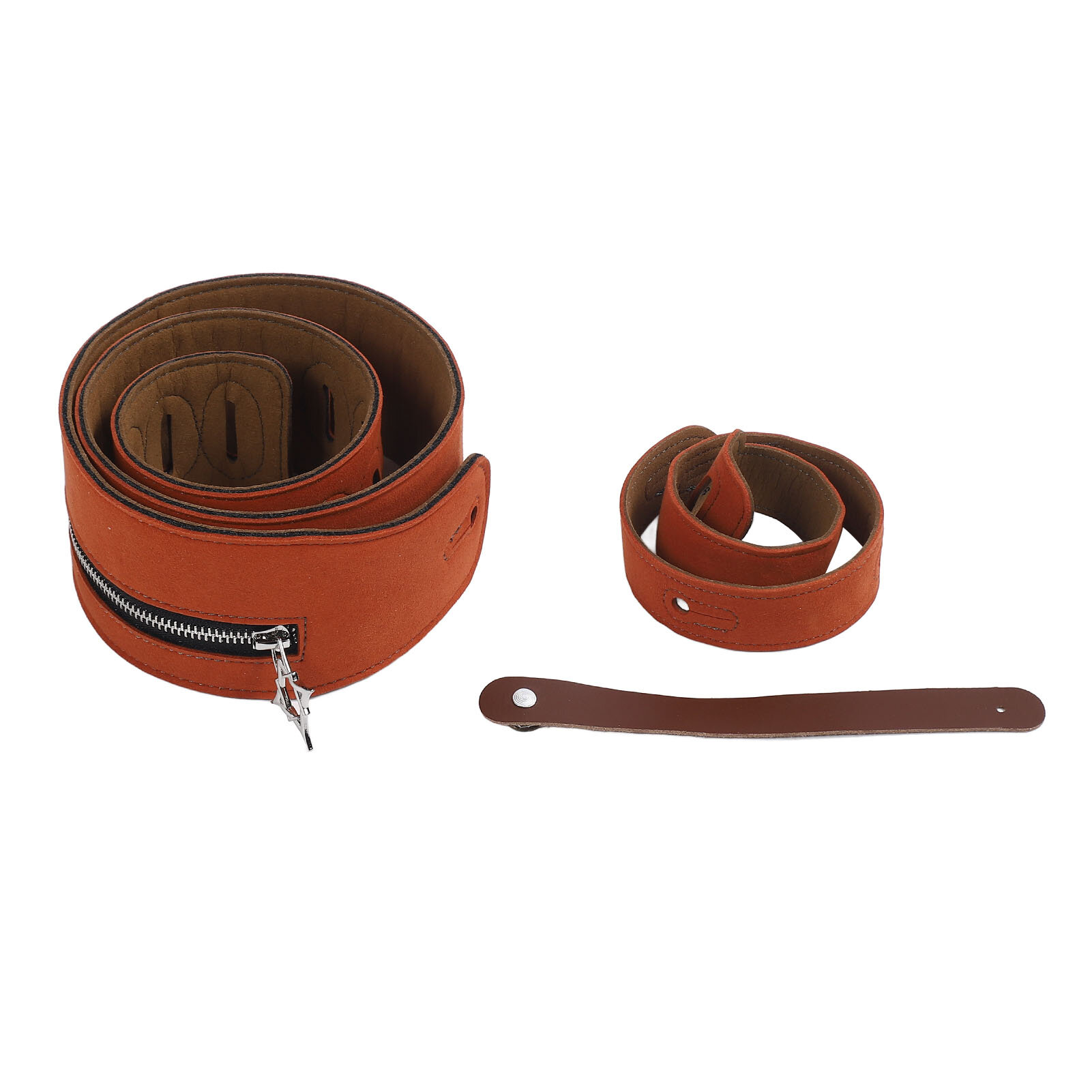 Ремень для гитары в стиле панк с застежкой-молнией, универсальный, мягкий, шириной 2,8 дюйма, подходит для акустических, электрогитар, бас-гитар, с замшевой поверхностью, коричневый.