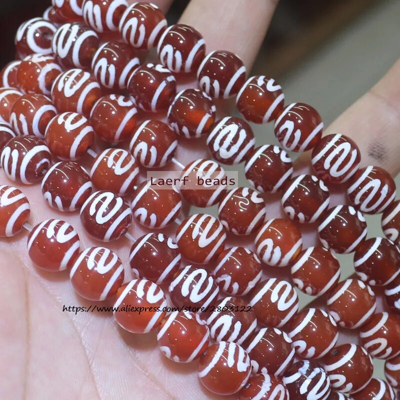 Красный тибетский агат, бусины Дзи, 10 мм, 10 шт, Маки Бордовый, Money Hooks