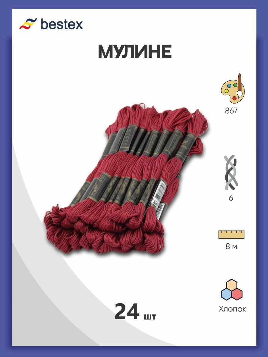Мулине одноцветный набор Bestex, мерсеризованный хлопок, 24 шт (867)