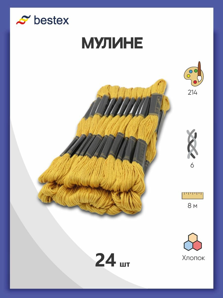 Мулине одноцветный набор Bestex, мерсеризованный хлопок, 24 шт (214)