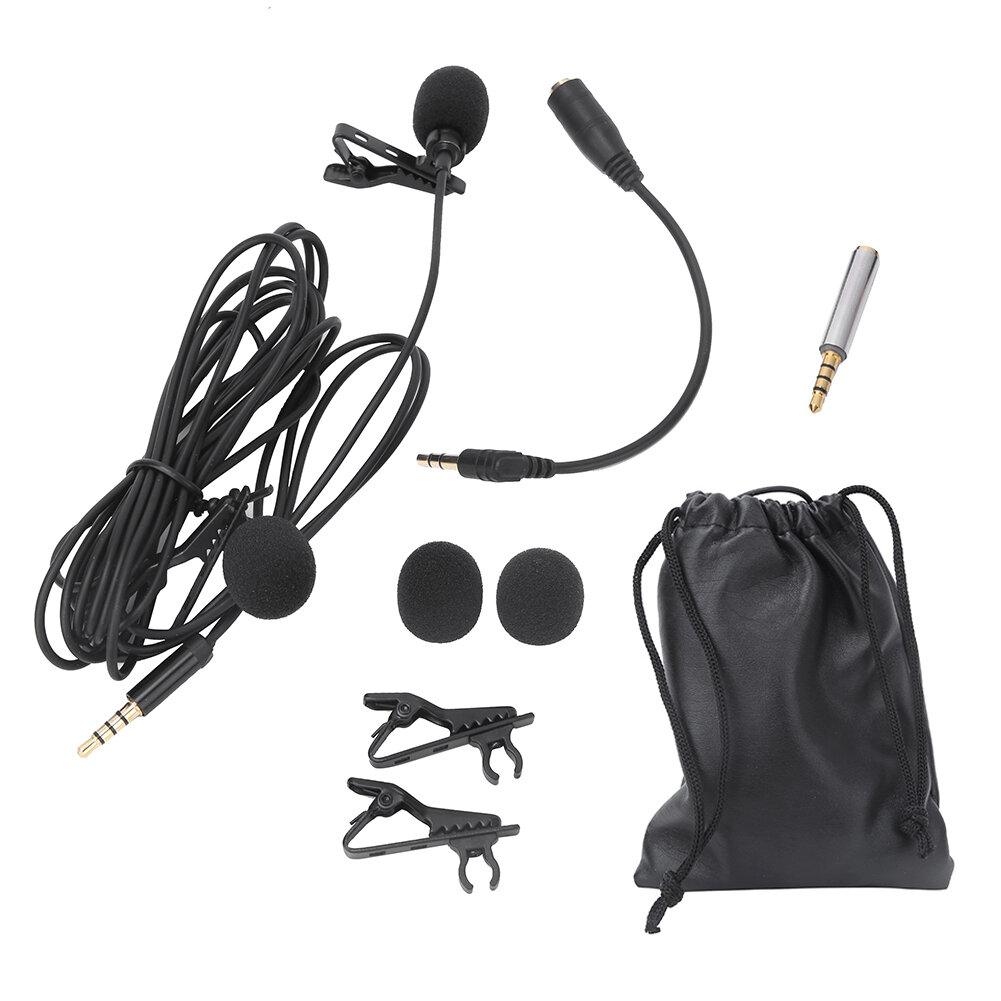1.5m Double Lapel Lavalier Clip Microphone 3.5mm Plug for Computers Cameras Phones