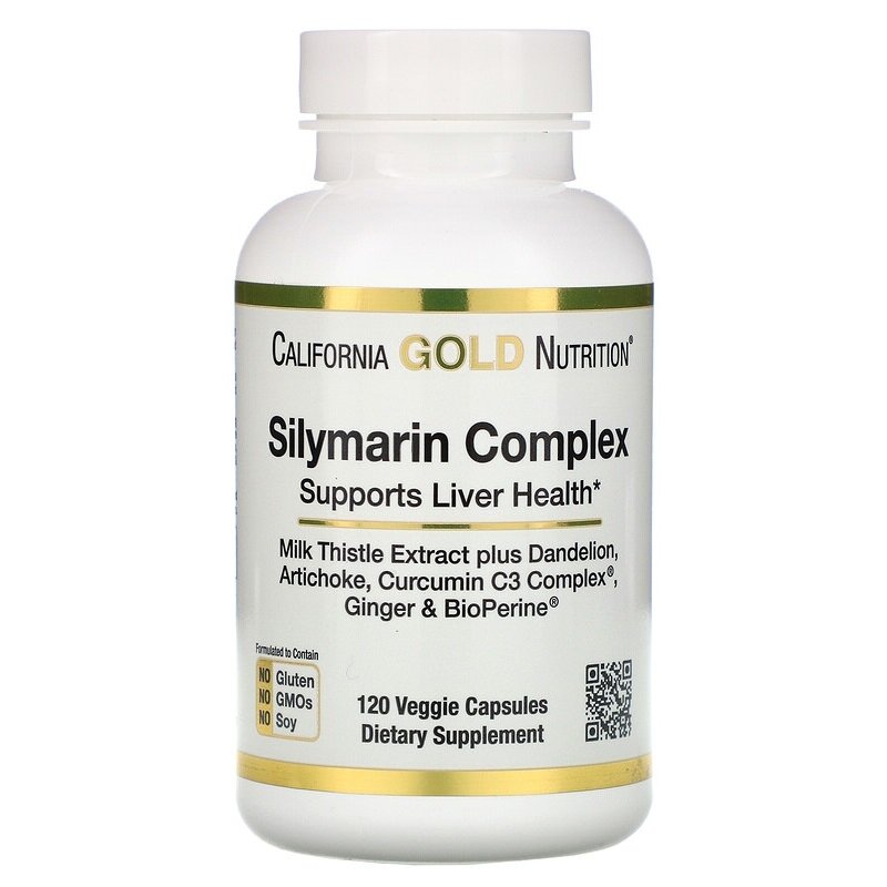 California Gold Nutrition, Silymarin Complex, Силимарин в капсулах для печени, для сердца и сосудов, 120 шт