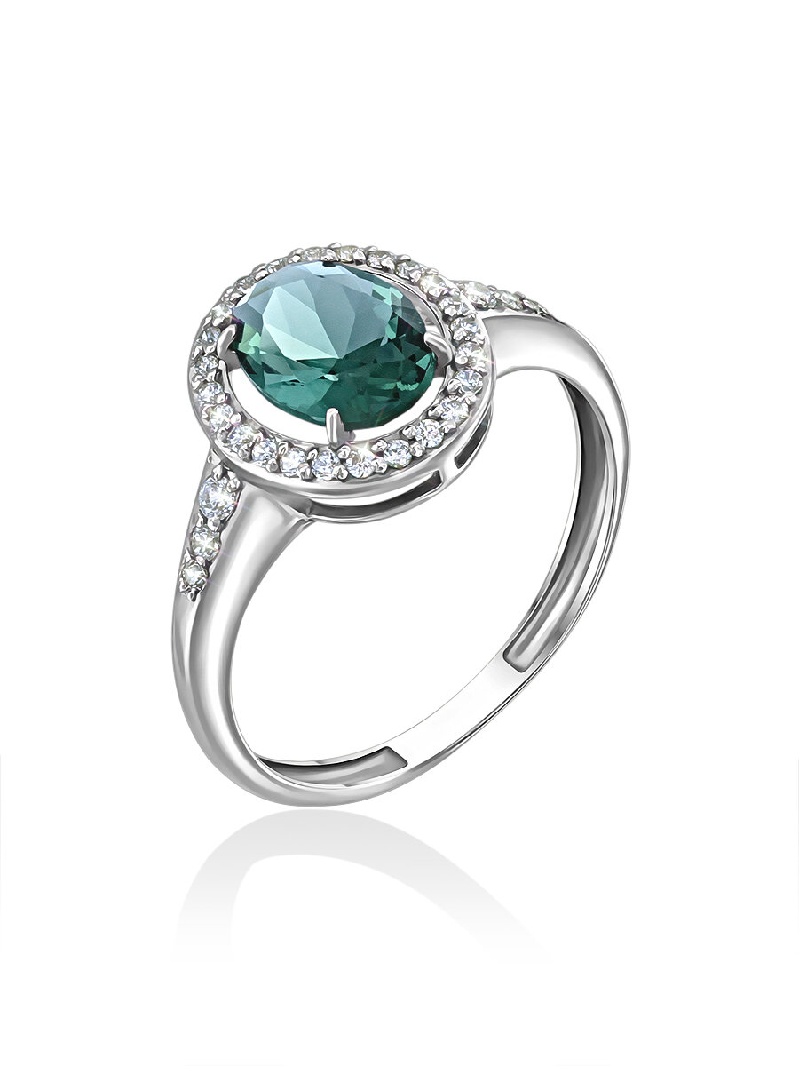 Кольцо, серебро, 925 проба, родирование, кристалл, турмалин, фианит