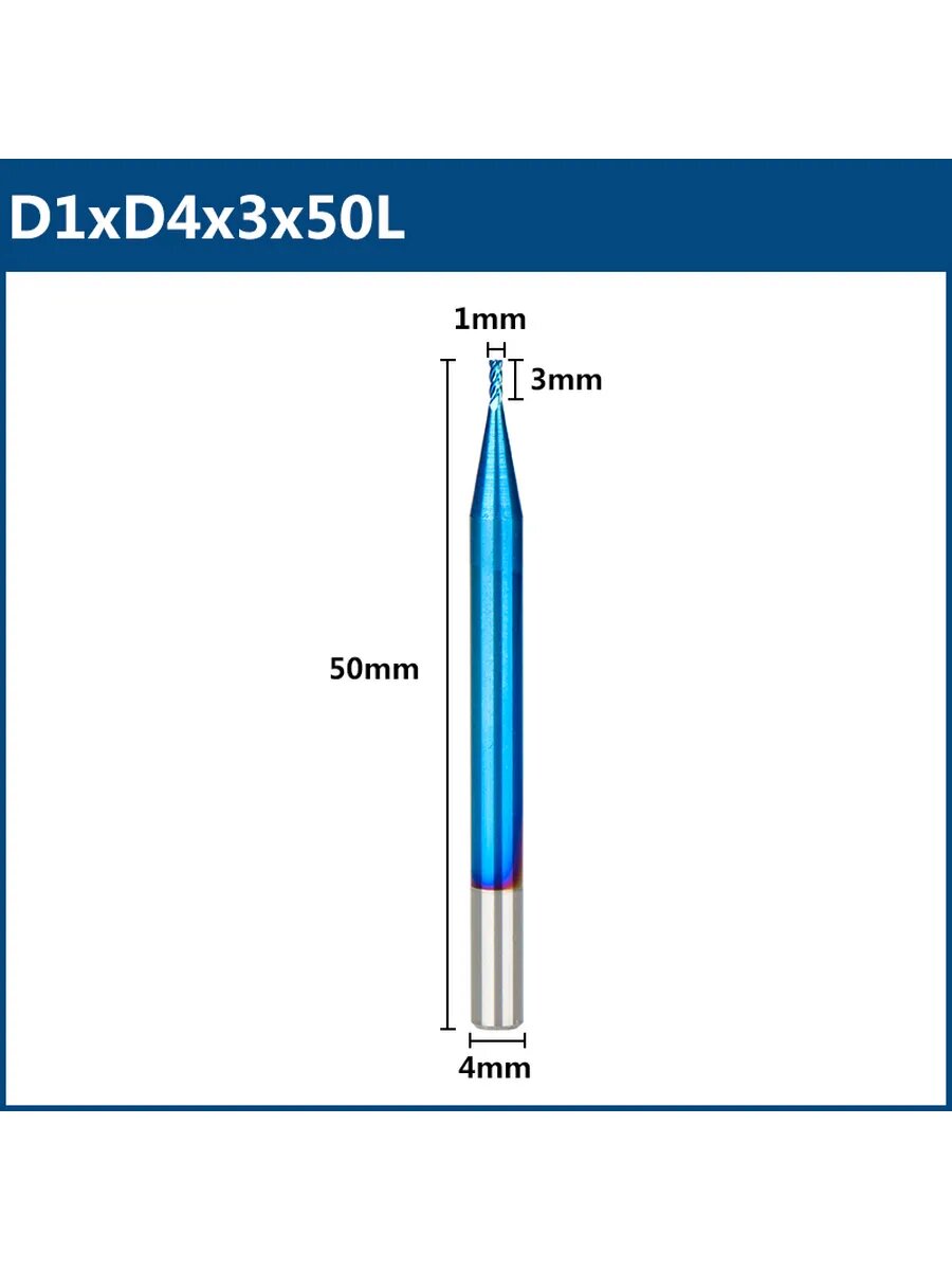 Фреза по металлу концевая 4 мм твердосплавная 1x3x4x50 мм